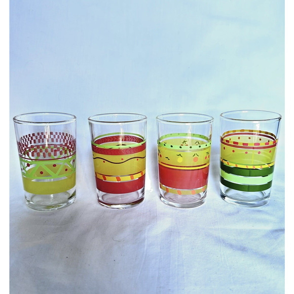 Libbey | Dining | Libbey 35 High Juice Drinking Glasses Set 4 Bright Colorful Contemporary Mcm ...